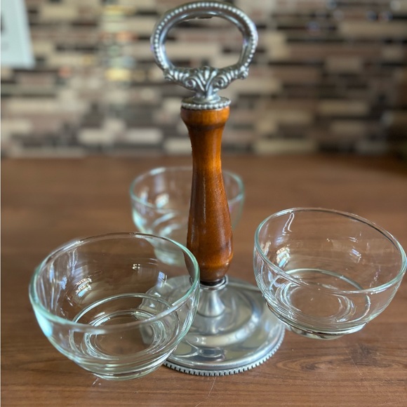 Kitchen | Vintage Mcm Chrome Wood Condiment Server With Glass Bowls ...